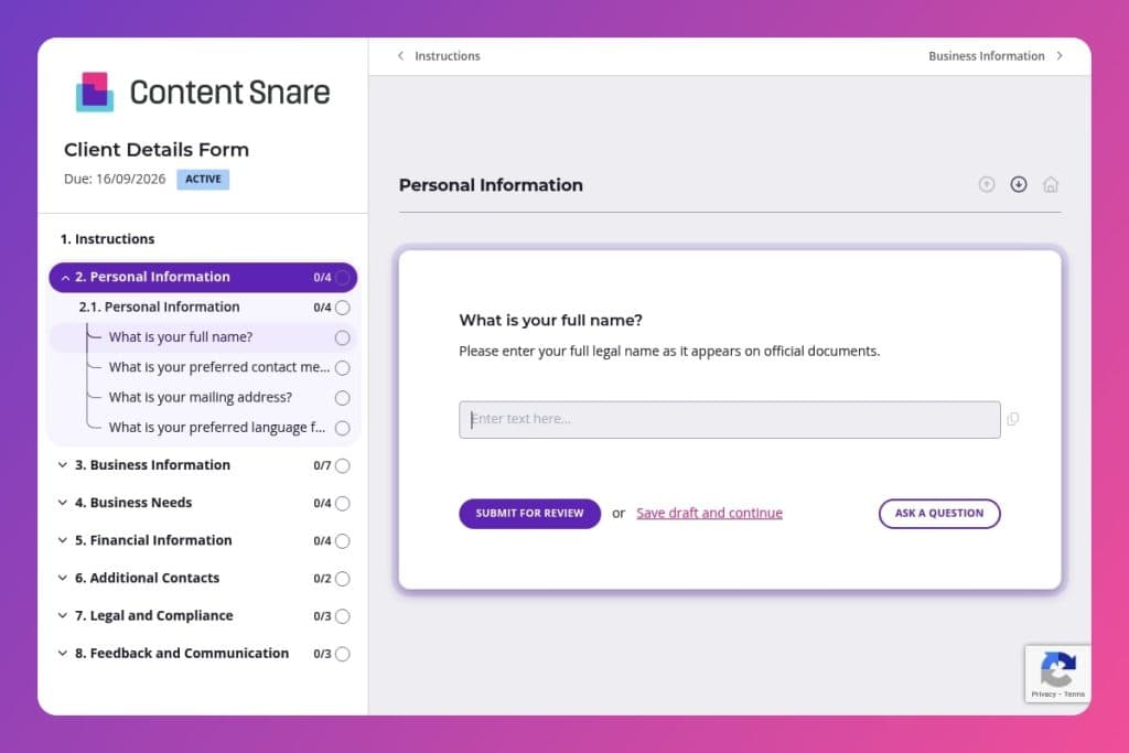 Client details form template (29 questions) - Content Snare