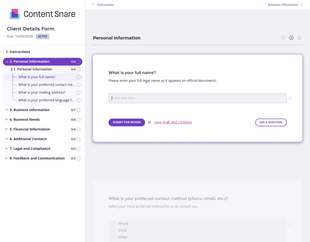 Client details form template (29 questions) - Content Snare