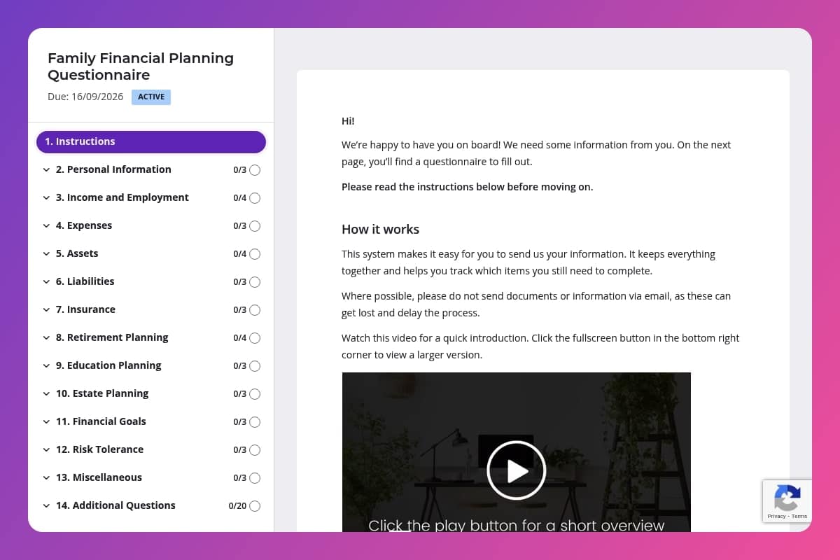 Family financial planning questionnaire template (39 questions ...