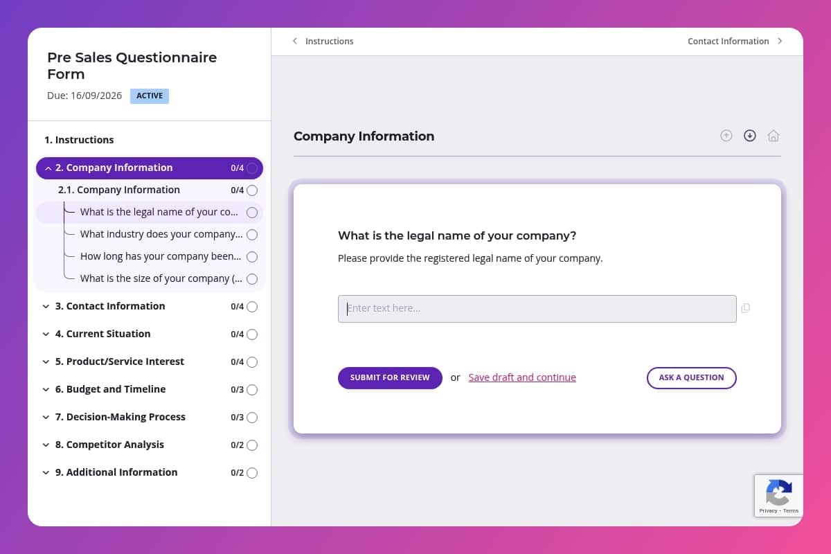 Pre sales questionnaire template (26 questions) - Content Snare