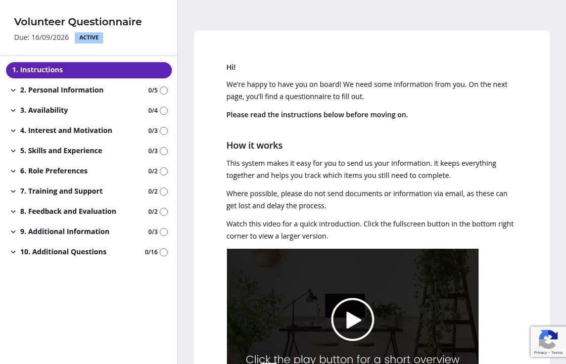 Volunteer questionnaire template (24 questions) - Content Snare
