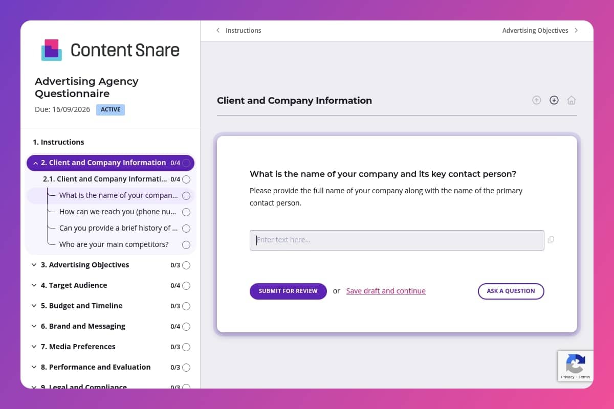 Advertising agency questionnaire template (30 questions) - Content Snare