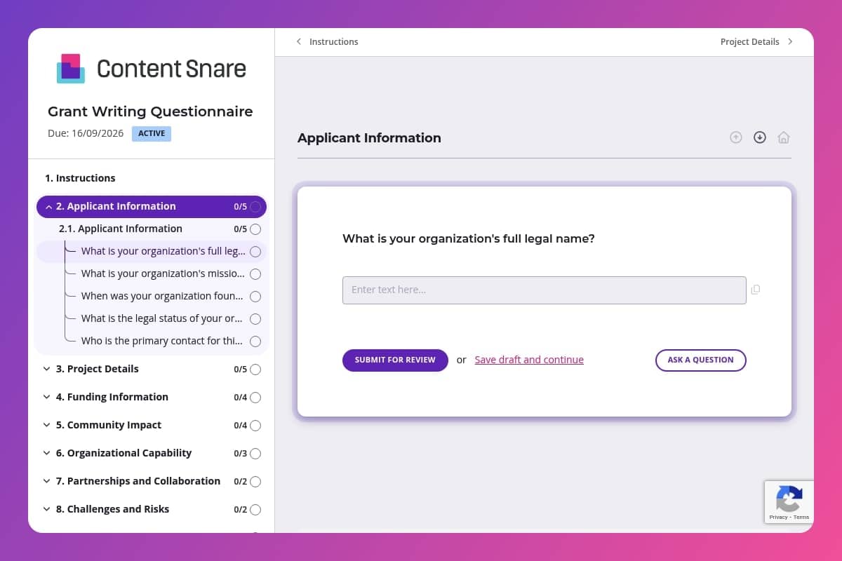 Grant writing questionnaire template (27 questions) - Content Snare