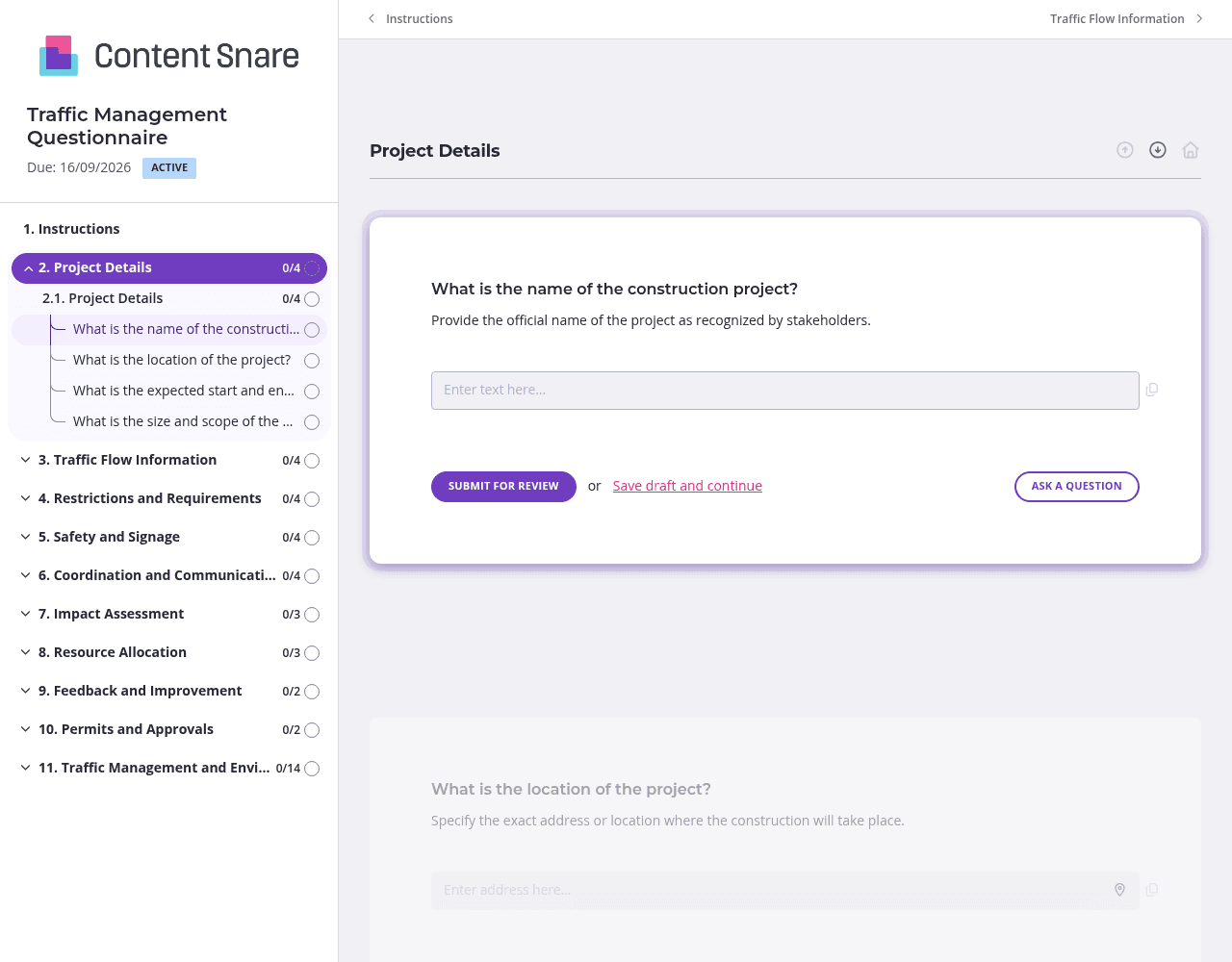 Traffic management questionnaire template (30 questions) - Content Snare